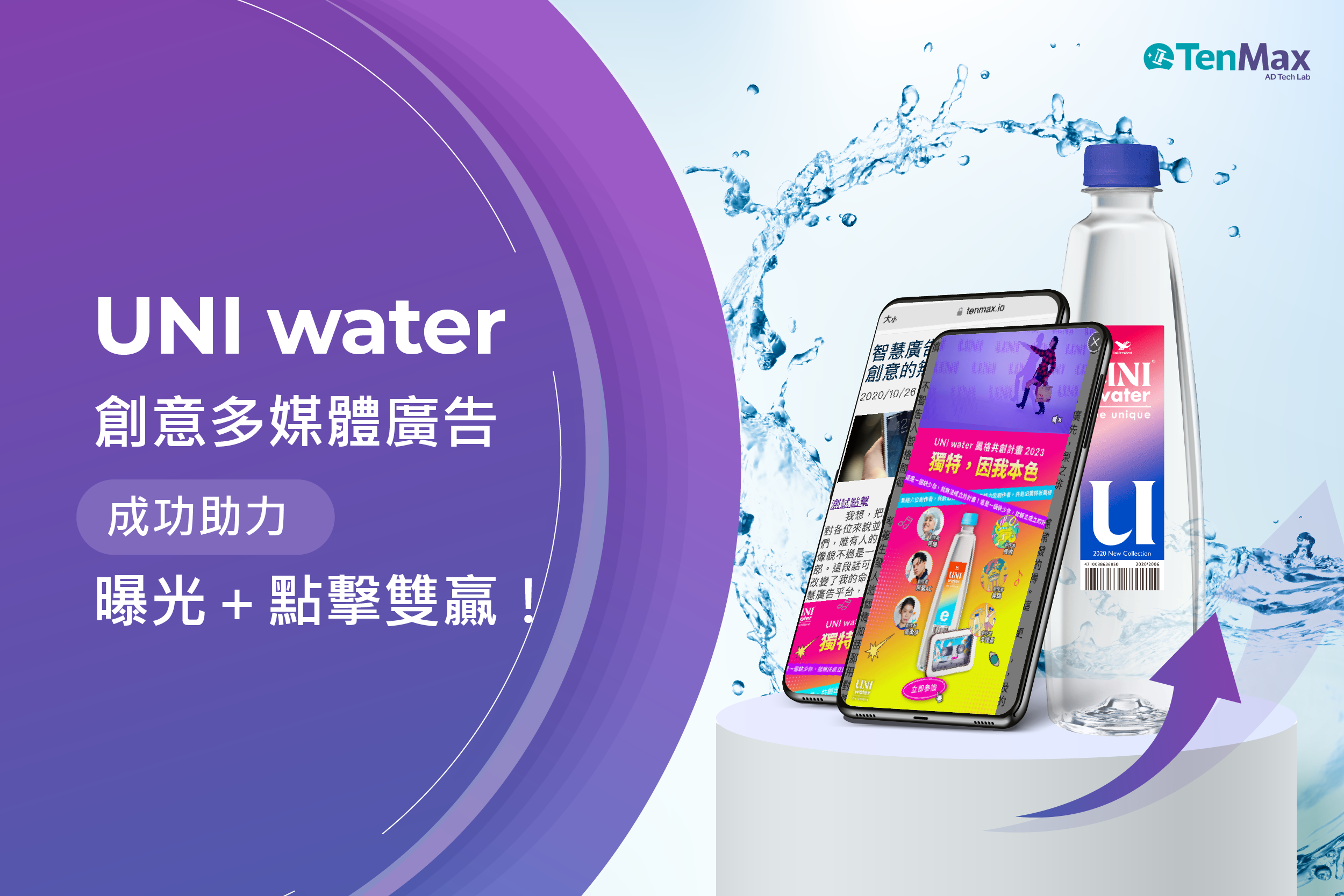 看創意版型如何以搶眼吸睛＋受眾鎖定技術，為「UNI water」成功推廣品牌形象與活動！ - TenMax ad Tech Lab